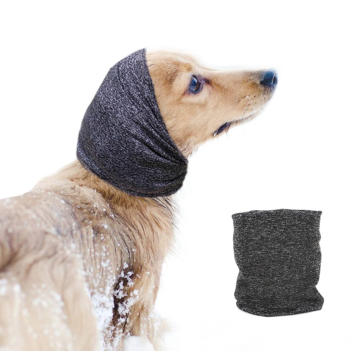 PATTEPOINT Dog Noise Cancelling Ear Muffs, Dog Ear Cover for Anxiety Relief& Calming Dogs, Snood for Dog Cat Noise Reduce Grooming Bathing, Neck and Ear Warm Ear Muffs,Grey M
