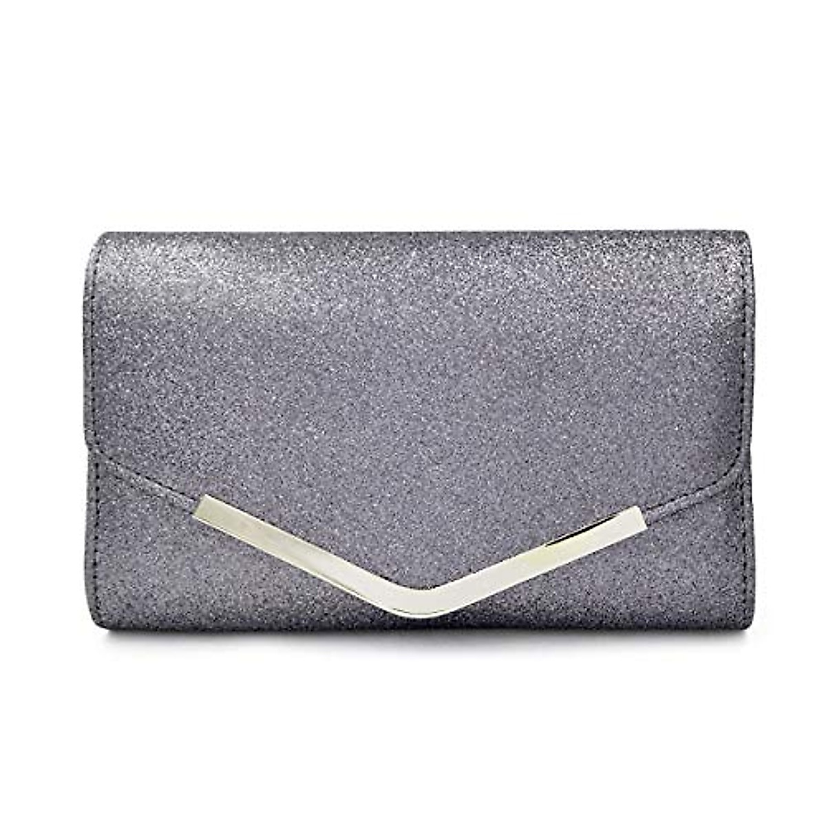TrendsBlue Large Metallic Glitter Envelope Clutch Evening Bag, Silver Grey