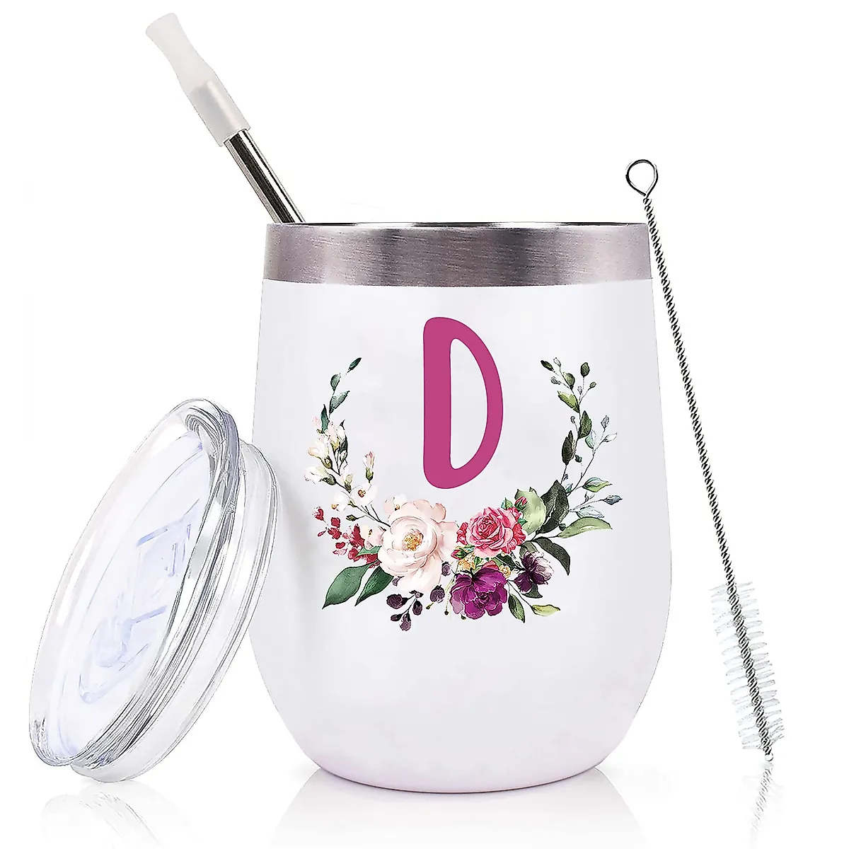 PFL Women Birthday Christmas Gifts-Wedding Gifts for Maid of Honor from Bride-Bridal Shower Present for Bridesmaid Best Friend Sister-Bachelorette Present-12oz Monogrammed Tumbler-Initial Letter D