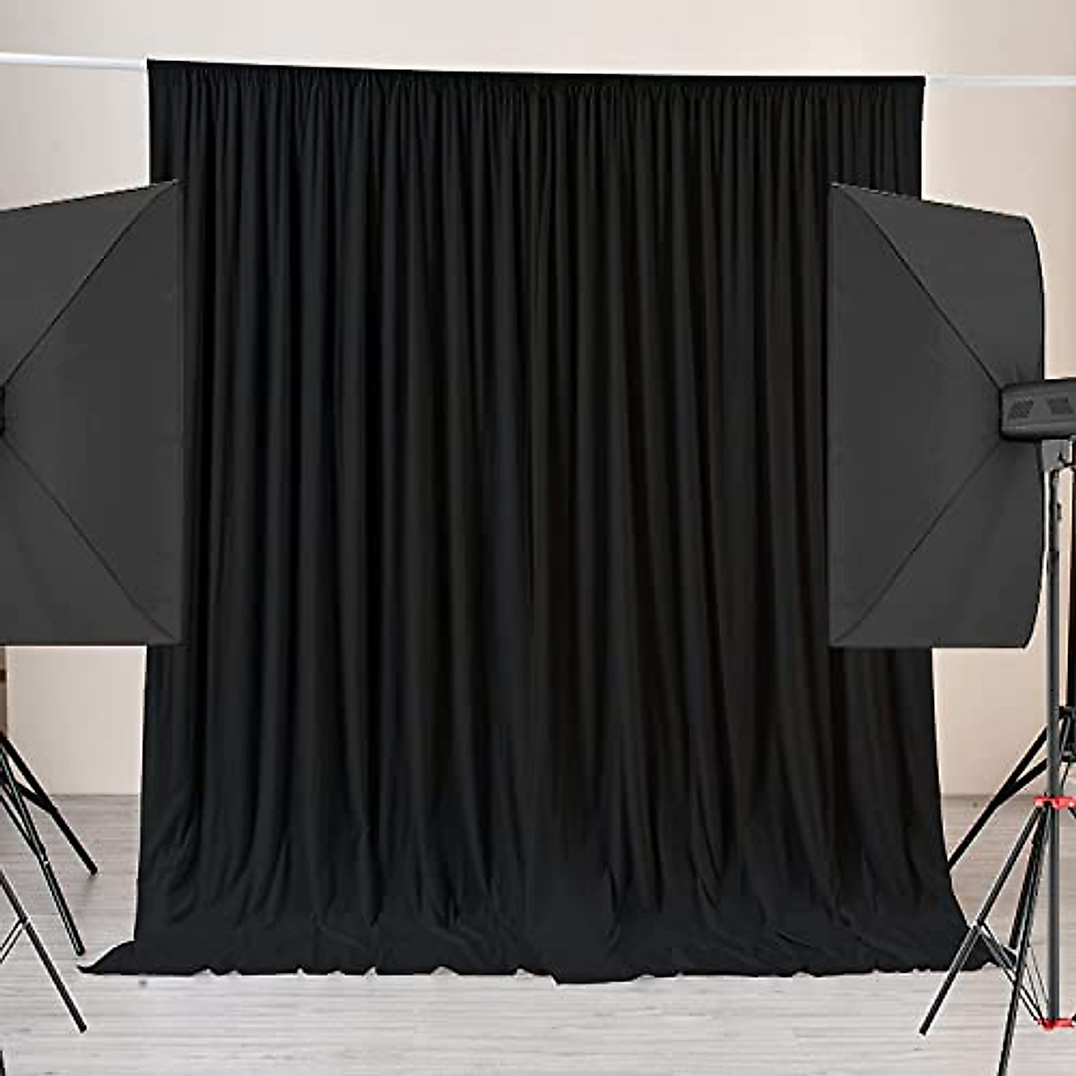 Nobed HHT 10ft x 9ft Wrinkle Free Black Backdrop Curtain for Party, 2 Panels 5ft×9ft Polyester Black Drapes for Backdrop Curtains for Wedding Party Birthday Baptism Photo Backdrop Decor