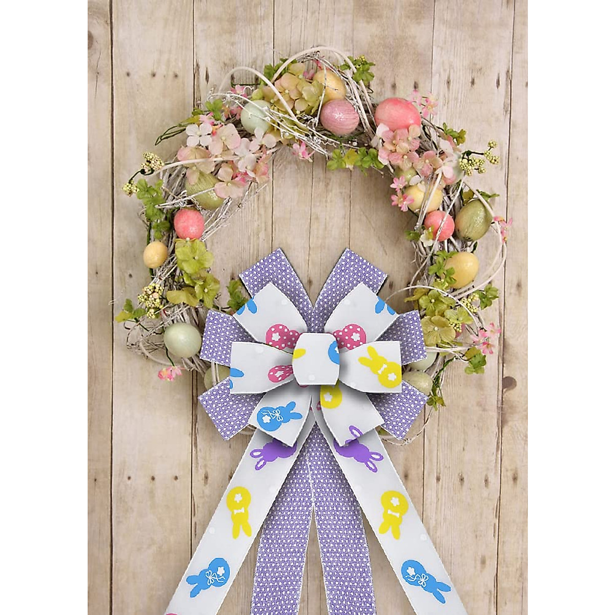 Spring Easter Ribbons for Wreath Bows Wrapping Gifts, Polka-Dots Purple Ribbons for Easter Decoration DIY Crafts, 2.48" X 10 Yards Spring Wired Edge Burlap Ribbon