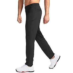 Pudolla Men's Golf Pants Stretch Sweatpants with Zipper Pockets Slim Fit Work Casual Joggers Pants for Men (Black Large)