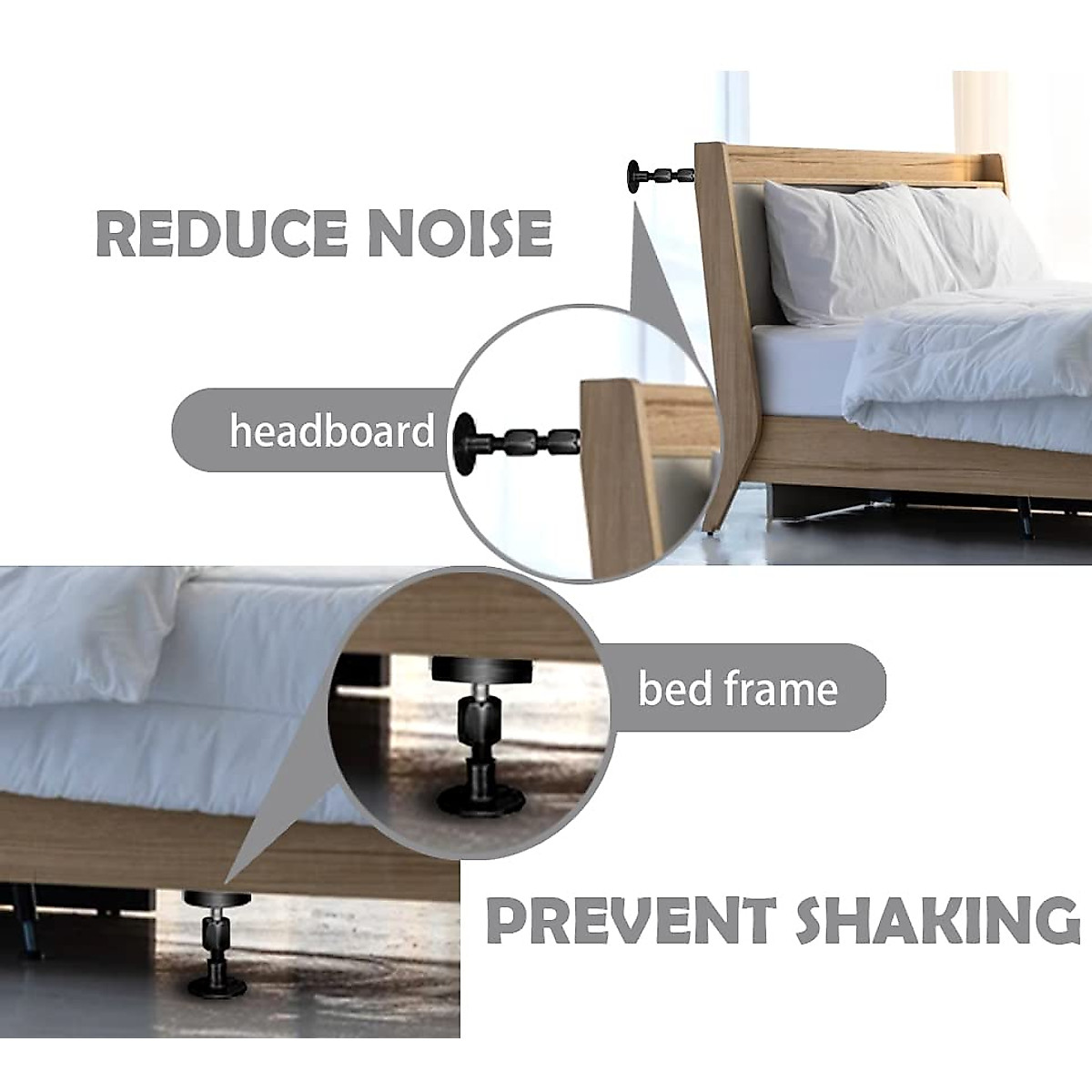 Neatbuddy 2PC Black Adjustable Bed Frame Anti-Shake Tool , Headboard Stoppers with Free Furniture Pad, Protect The Wall from Banging (1.18-4.92in)