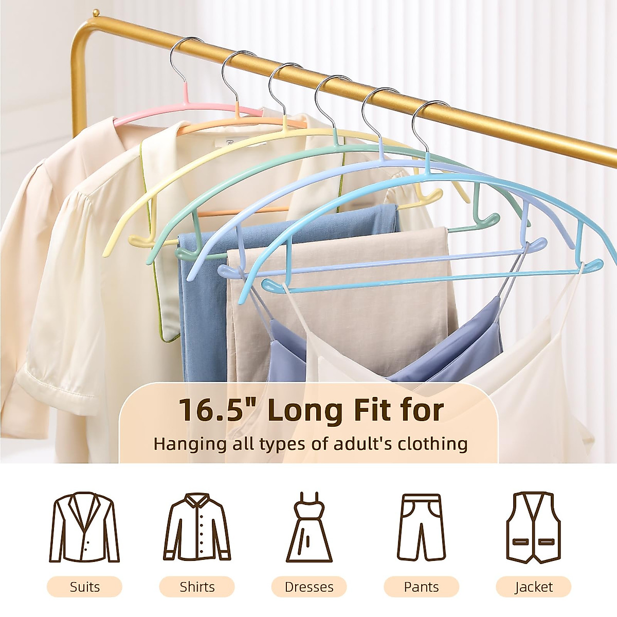 MOPALL Clothes Hanger 14 Pack, Sweater Hangers No Shoulder Bump, 16.5 inch Wide Heavy Duty Coat Hangers for Closet, Non Slip PVC-Coating Metal Hangers for Sweaters,Suits,Dresses,Jackets,Pants,Shirt