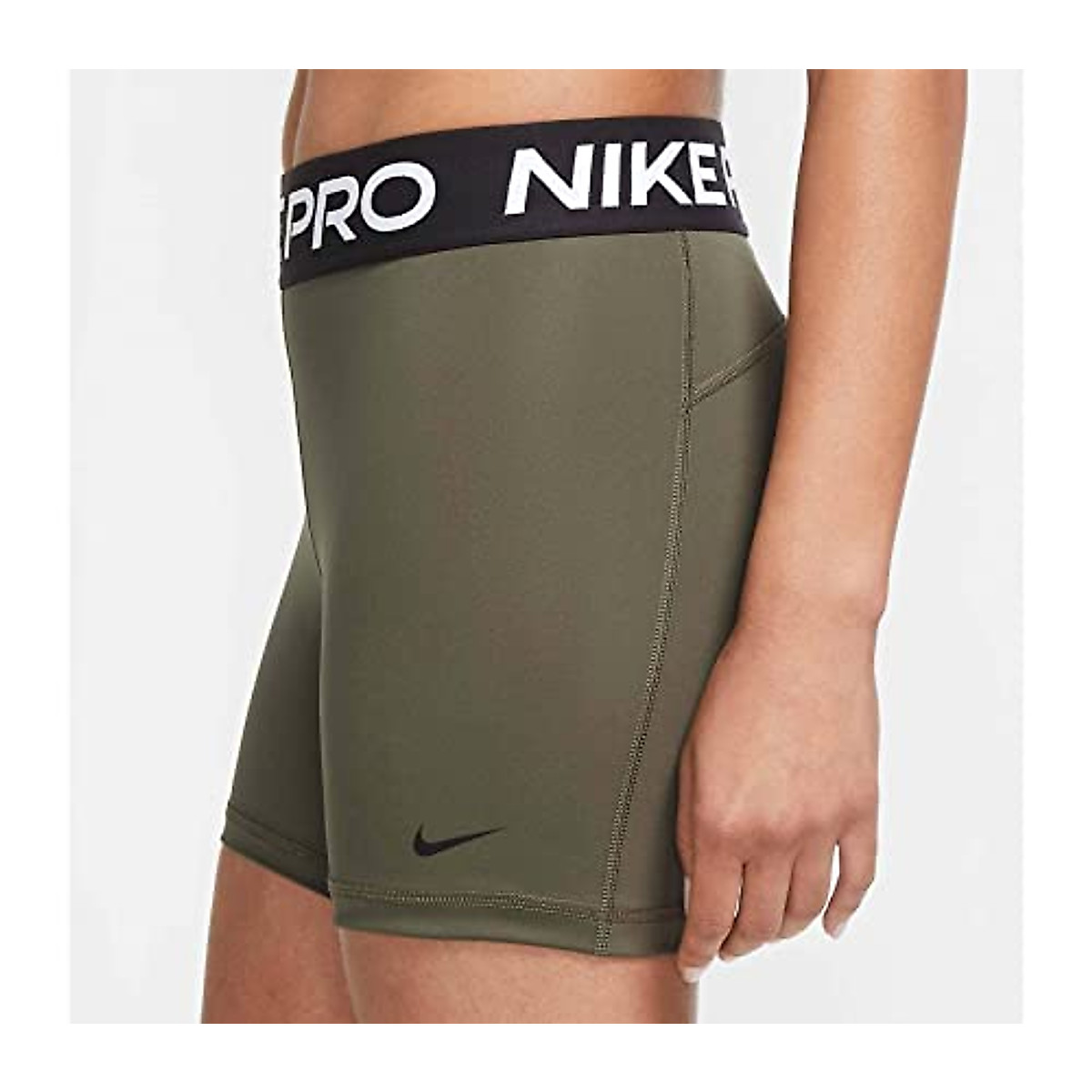 Nike Pro 365 Women's 5" Shorts (as1, Alpha, x_s, Regular, Regular, Medium Olive/Black/Black, Fitted)