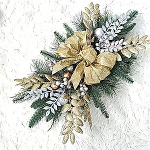 1pcs Cordless Prelit Stairway Swag Trim,Christmas Swag Wreaths for Front Door Holiday Wall Window Hanging Ornaments for Indoor Outdoor Home Xmas Decor (Gold)