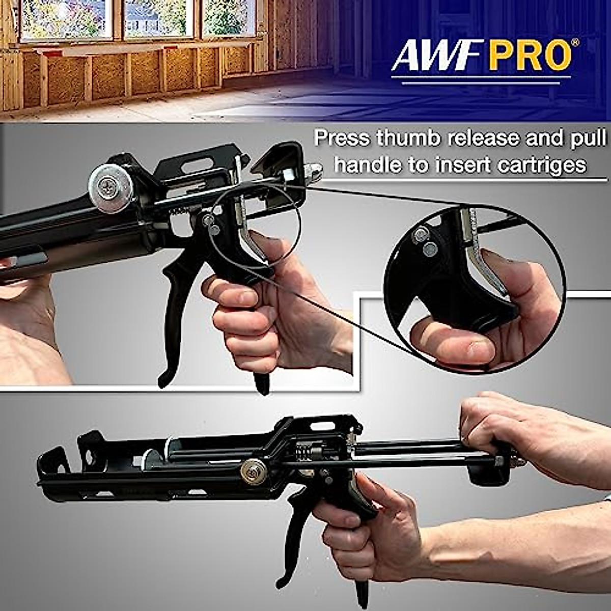 AWF PRO - Dual Cartridge Epoxy Gun. 600 mL / 22 oz, 25:1 Thrust Ratio, Accepts 1:1 and 2:1 Dual Component Mix Cartridges (Epoxy, Acrylic, Urethane). Professional 2 Part Epoxy Gun