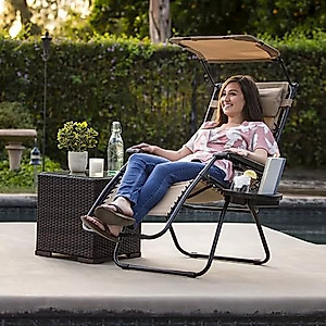Elly Décor Adjustable Steel Mesh Zero Gravity Recliner with Pillows and Canopy, Lockable Anti-Slip Design, Folding Patio Beach Chair, Comfortable Seat for Outdoor Tanning, Patio Beach Recliner Chair