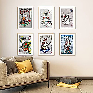 DALIHEBO Japanese Art Tattoo Cat Painting Wall Retro Art Poster Set of 6 Prints UNFRAMED (8x11.8 inch)