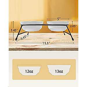 Cat Bowls, Upgraded 13 oz Ceramic Elevated Cat Food Bowls for Food and Water, Raised 2 Cat Dishes with Stainless Steel Stand Non-Slip and Anti-Rust, for Indoor Cats and Small Dog Bowl, Dishwasher Safe