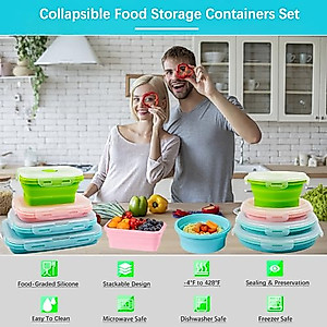 LYASILGC Set of 8 Collapsible Silicone Food Storage Containers, Collapsible Bowls with Airtight Lids, Flat Stacks, Meal Prep, Lunch Box Container, RV Organization And Storage