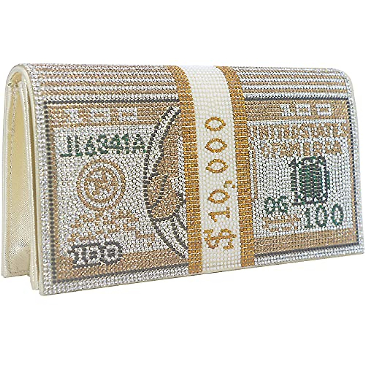 MOJISOLO Money Crystal Clutch Evening Bag for Formal Cocktail Prom Wedding Bling Foldover Purse Gold