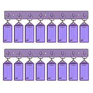 Acrimet Key Tag Rack w/ 8 Keyring Tags (Self-Adhesive Key Storage Rack) (2 Pack) (Purple with Clear Purple Color)