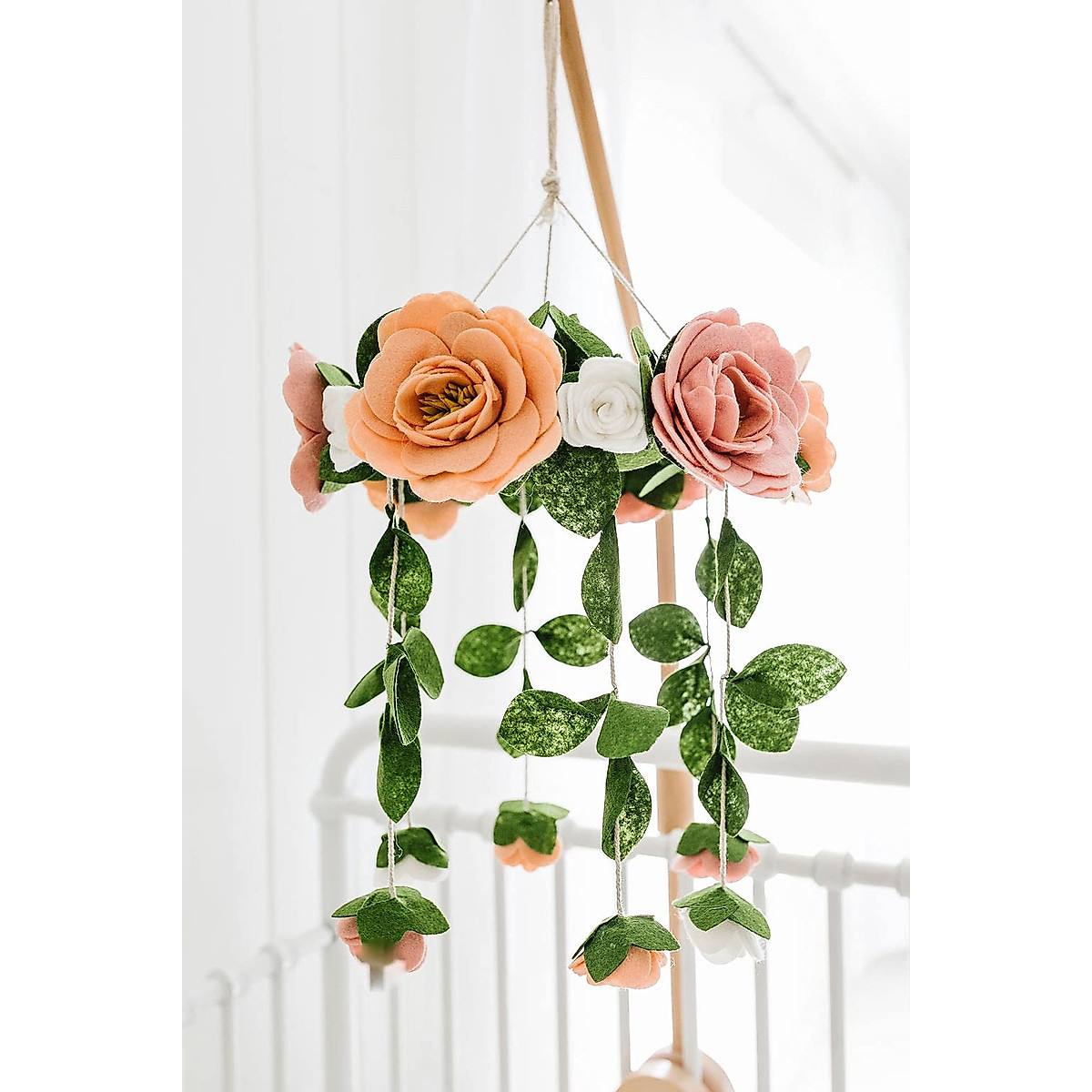 Sorrel + Fern Rose Flower Baby Crib Mobile (Felt Rose) - Baby Shower Gift Nursery Decorations - Handmade Floral Decor - for Girls