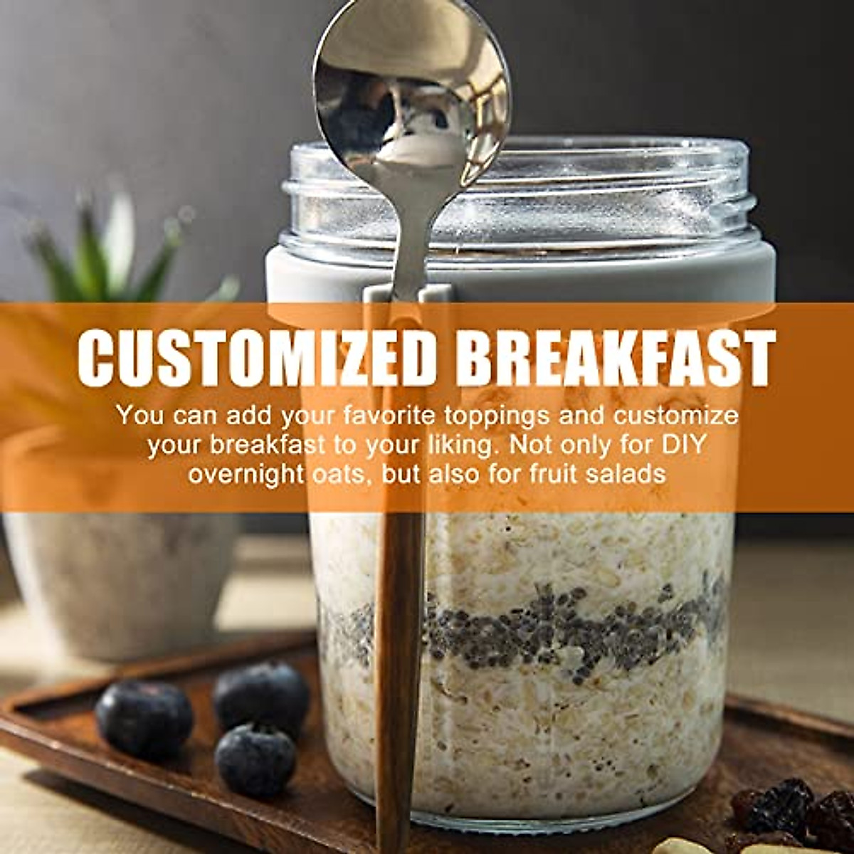 ZUOLUN Overnight Oats Containers with Lids and Spoons: 2pcs 12 Oz Overnight Oats Jars, Large Capacity Airtight Glass Mason Overnight Oats Jars, Mason Jars for Overnight Oat for Milk, Cereal, Fruit