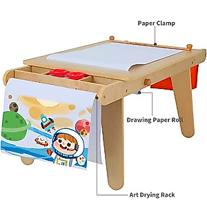 MEEDEN Kids Table and Chair Set, Kids Art Table with 2 Stools, Storage Bag & Paper Roll, Kids Desk & Chair Set, Craft Table and Chairs for Toddlers, Toddler Wooden Table,[50''L×23.6''W×22.5''H]