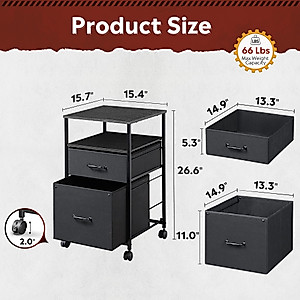 DEVAISE 2 Drawer Mobile File Cabinet, Rolling Printer Stand with Open Storage Shelf, Fabric Vertical Filing Cabinet fits A4 or Letter Size for Home Office, Black