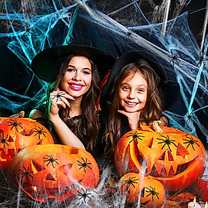EastPin Halloween Decorations Outdoor Spider Webs - 1000 Sqft Stretchable Cobwebs with 50 Fake Spiders for Indoor Haunted House Rooms Yard Trees Bushes Decor Scary Halloween Party Favors Supplies