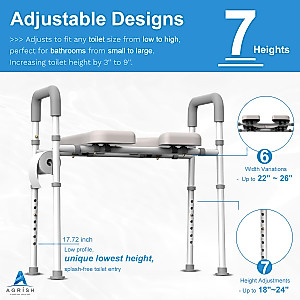 Raised Toilet Seat with Handles, FSA/HSA Eligible Width Adjustable Toilet Seat Risers for Seniors, Heavy Duty Handicap Toilet Seat Riser, Fit Any Toilet