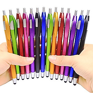 SKOLOO Stylus Pens for Touch Screens,Pack of 14, 2-in-1 Click Ball Pen, Ballpoint Pen and Slim Stylus for Universal Tablet Smartphone, Multi-Colored