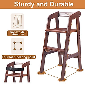 Yoleo Wooden High Chair for Toddlers to Teens, Adjustable Dining Feeding Chair with Steps Grows with Child, Max 60kg (Nut-Brown)