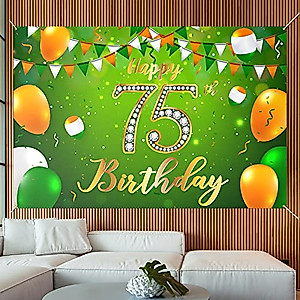 Happy 75th Birthday Backdrop Banner Decor Green - Glitter Cheers to 75 Years Old Birthday Party Theme Decorations for Men Women Supplies