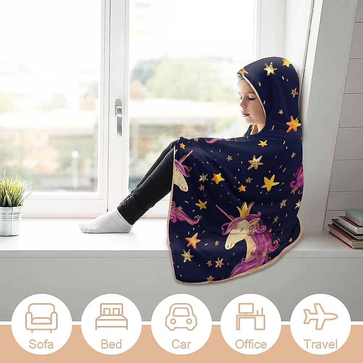 Unicorn Stars Hooded Blanket Print Hoodie Cloak Cape Wearable Throw Blankets for Men Women 60"x80"