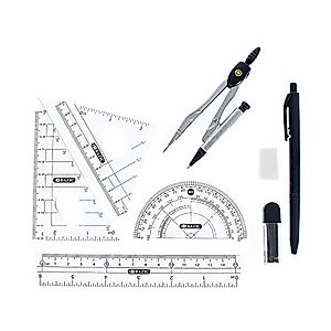 West Coast Paracord 9 Piece Mathematics Tool Set – Straight Ruler, 30/60/90 Triangle Ruler, 45/90 Triangle Ruler, 180 Degree Protractor and More! Clear/Black Includes Sturdy Storage Case