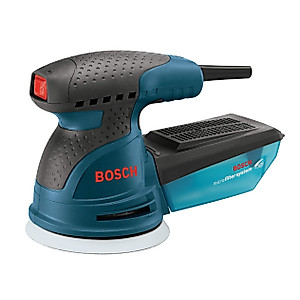 BOSCH ROS10 120 Volt Random Orbit Sander, Blue, 5&BOSCH SR5R000 6-Piece Assortment 5 In. 8 Hole Hook-And-Loop Sanding Discs
