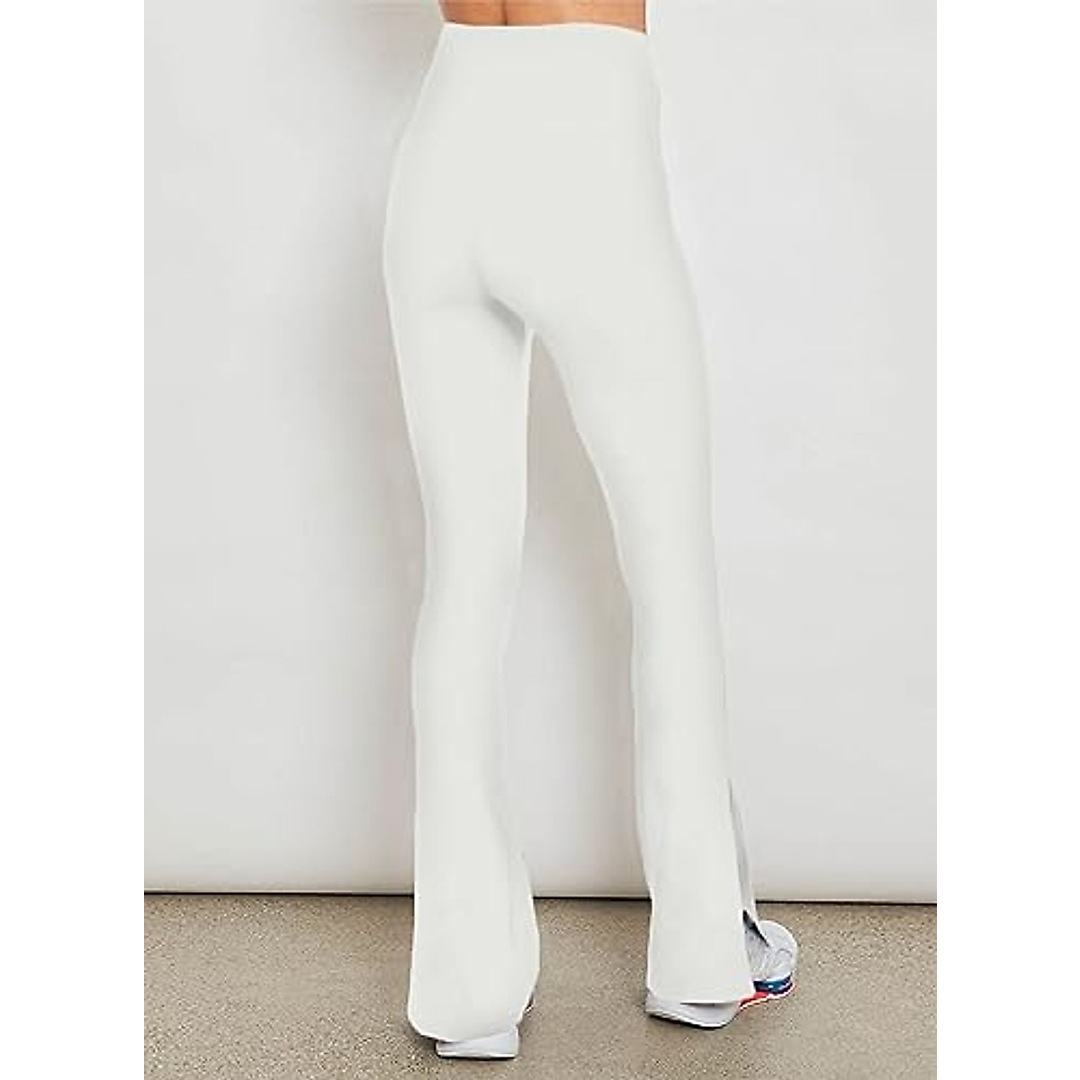 Aleumdr Women's Flared Leggings Yoga Pants Bell Bootcut Bottom Split Leg 2023 Fashion Trendy Bootleg High Waisted Long Wide Leg Workout Trousers White
