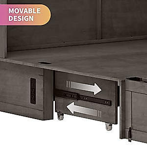 Mixoy Queen Size Murphy Cube Bed,Queen Murphy Cube Cabinet Chest Bed with 3 Level Folding Memory Foam Mattress & USB Charging Station& Large Drawers (Grey,Poplar)