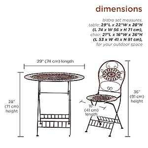 Alpine Corporation Indoor/Outdoor 3-Piece Oval Bistro Set Folding Table and Chairs Patio Seating, Bronze