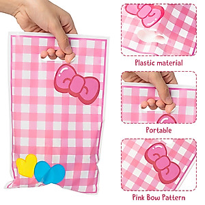 50Pcs Cute Cartoon Pink Cat Party Favor Bag Candy Treat Bags Print Bow Tie Flower Patterns with Handles Plastic Snack Gifts Bags for Boys Girls Kids Birthday Baby Shower Holiday Party Favor Supplies
