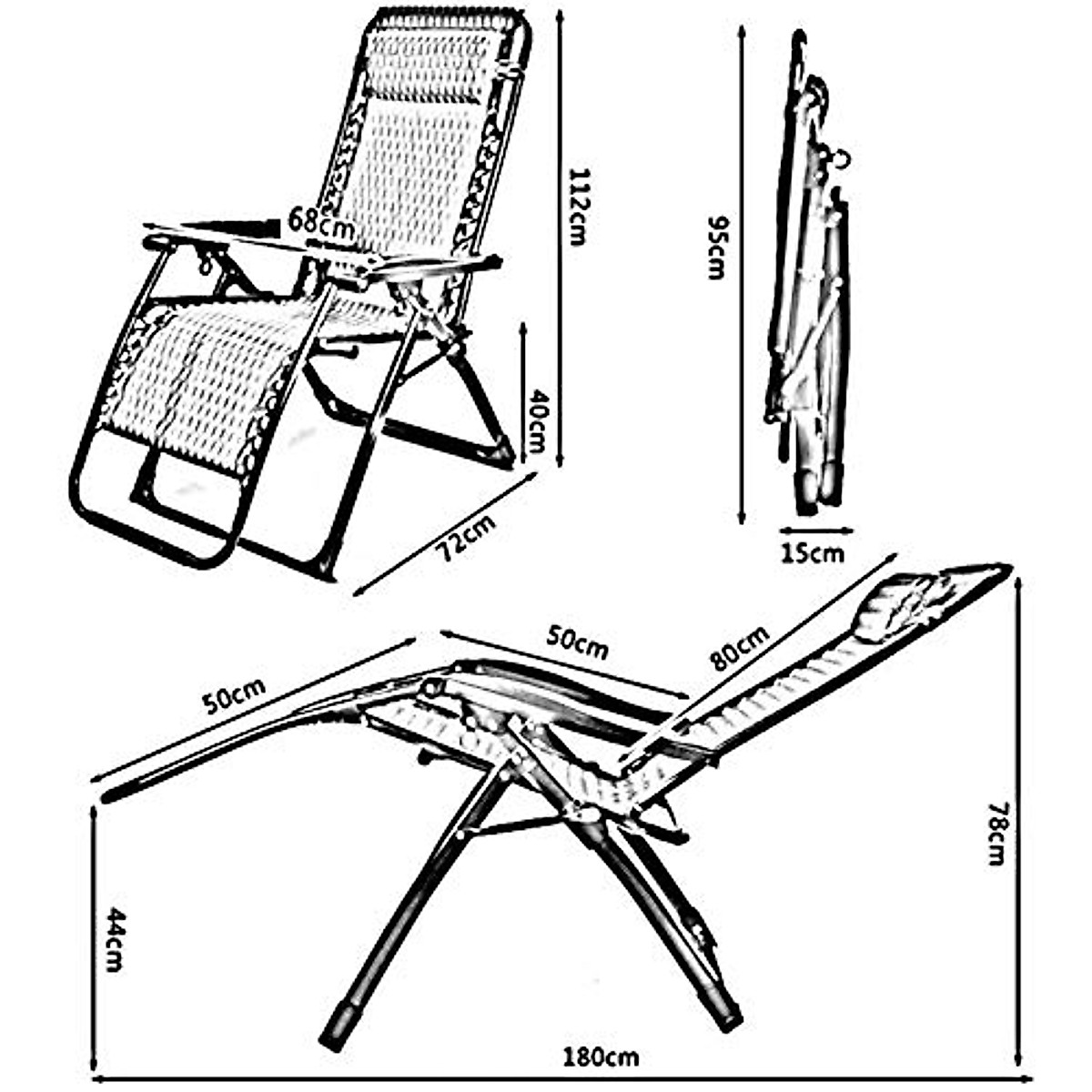 XZGDEN Lightweight Sun Lounger Headrest Folding Recliner Adjust Height Reclining Garden Camping Bed