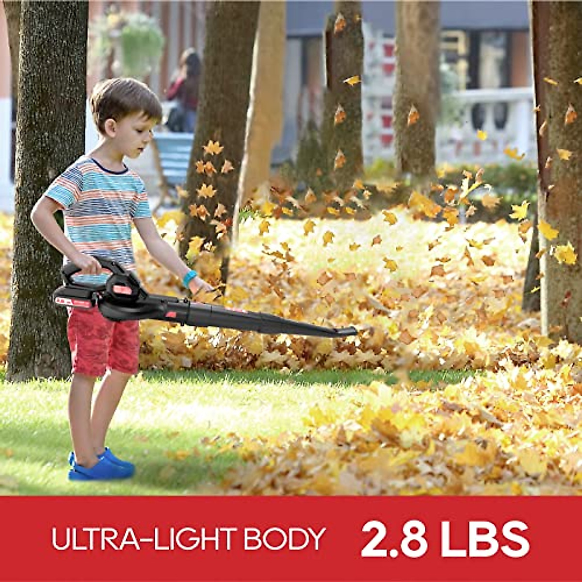 Ecomax 18V Electric Leaf Blower, Leaf Blower Cordless with 2Ah Battery and Charger, Lightweight Blower Battery Powered for Lawn Care & Snow Blowing & Yard Cleaning, ELG04, Black & Red