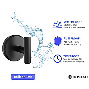 HOME SO Suction Cup Hooks T Shape for Shower, Bathroom, Glass Door, Mirror, Tile – Loofah, Towel, Coat, Bath Robe Hook Holder for Hanging up to 15 lbs – Waterproof & Rustproof, Black Matte (2-Pack)