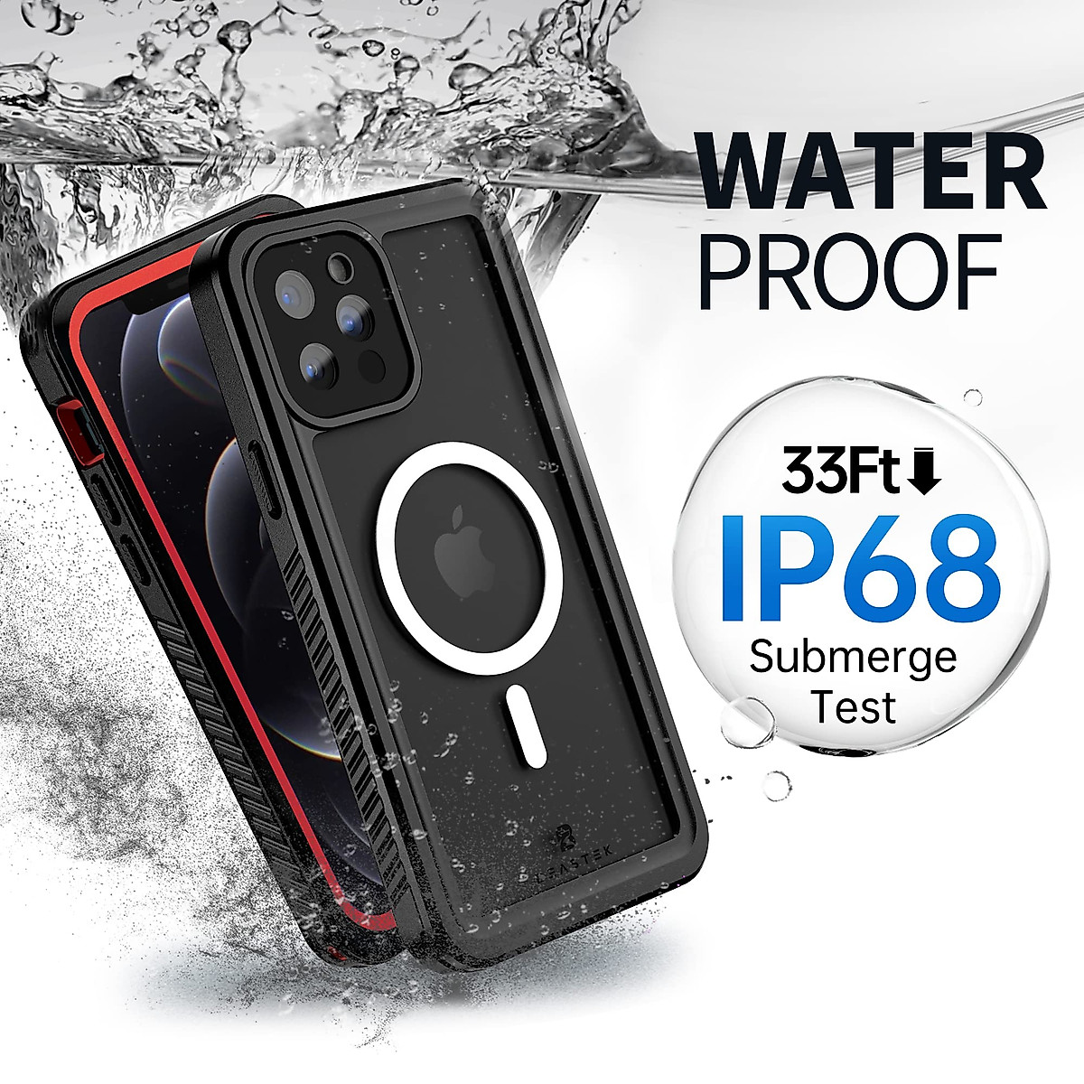 BEASTEK for iPhone 12 Pro Max Waterproof Case, FSN Series IP68 Magnetic Shockproof Case with Built-in Screen Protector and MagSafe Protective Cover, iPhone 12 Pro Max 6.7 inch (Red)