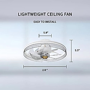 Ceiling Fans with Lights,20"White Modern Bladeless Ceiling Fans with Remote Control,Low Profile 3-Color Smart Ceiling Fan,Flush Mount Ceiling Fan 6-Wind Speed for Indoor/Kids Room/Bedroom/Living Room