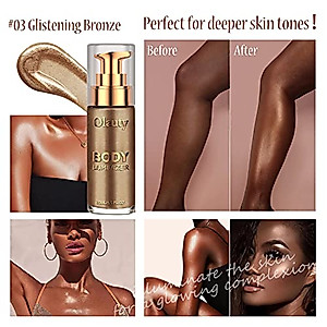 Liquid Illuminator, Firstfly Body Highlighter Makeup Smooth Shimmer Glow Liquid Foundation for Face & Body（#03 Glistening Bronze）