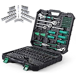 Towallmark 213 Piece Mechanic Tool Set and Socket Wrench Set, SAE and Metric Household Hand Tool Kit, Cr-V Constructed, Home/Auto Repair Tool Sets with Storage Case