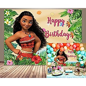 7x5ft Moana Birthday Party Backdrop Photo Summer Sea Moana Background Photography Princess Girls Birthday Cake Table Decoration