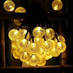 SIVMIG Solar String Lights 60 Led 36 Feet Crystal Globe Lights with 8 Lighting Modes, Waterproof Solar Powered Patio Lights for Garden Yard Porch Wedding Party Festival Decor, Warm White