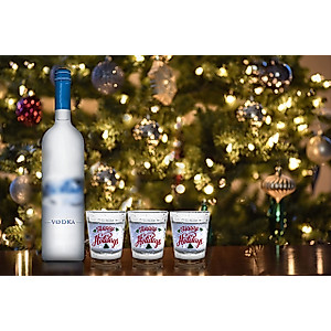 Bisyata christmas Shot Glass Gift Set -Happy Holidays- Glasses Drinkware or Votive Candle Holder for Thanksgiving or christmas Table Decoration - 2oz Set of 6 - With Gift Box