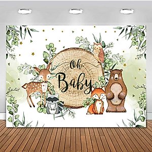 Sensfun Woodland Baby Shower Backdrop Oh Baby Woodland Creatures Forest Animals Party Banner Decorations Jungle Safari Greenery Boy Baby Shower Photography Background 7x5ft