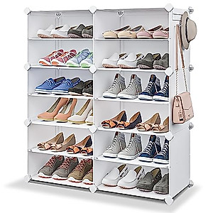MAGINELS Shoe Rack, 24 Pair Shoe Organizer Cubby, 6 Tier Shoe Storage Cabinet, Plastic Shoe Shelf for Closet, Entryway, Garage, Hallway, Bedroom, White