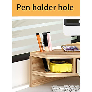 KUAIYU Triangle Monitor Riser,Cut Triangular Computer Monitor Desktop Corner Stand,Desktop Corner Shelf With Drawers Wooden Computer Stand With Storage Laptop Risers Office Organization.