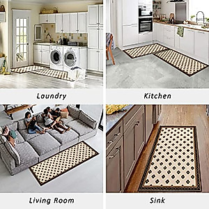 AUTODECO 2 PCS Kitchen Rug and Mats Set - Farmhouse Water Absorb Microfiber Kitchen Floor Mats Non Slip Washable for Bathroom Laundry Room 17"x29.5"+17"x47", Beige&Black