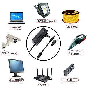 Quentacy 12V 3A Power Supply Adapter AC/DC Converter 110V 240V to 12V Transformer 36W 5.5x2.1mm DC Female Barrel Connector for LED Strip Lights CCTV Camera DVR NVR Audio/Video Wall Plug 2Pack