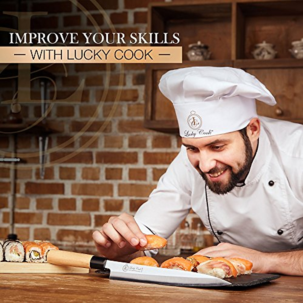 Lucky Cook Sashimi Sushi Knife 10 Inch - Perfect Knife For Cutting Sushi & Sashimi, Fish Filleting & Slicing - Very Sharp Stainless Steel Blade & Traditional Wooden Handle + Gift Box