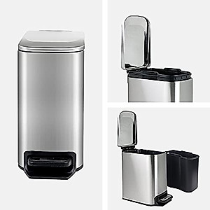 LINAN 6 Litter/1.6 Gallon Small Bathroom Trash Can with Lid Soft Close, Rectangular Garbage can for Office, Living Room, Kitchen and Bathroom, Brushed Stainless Steel